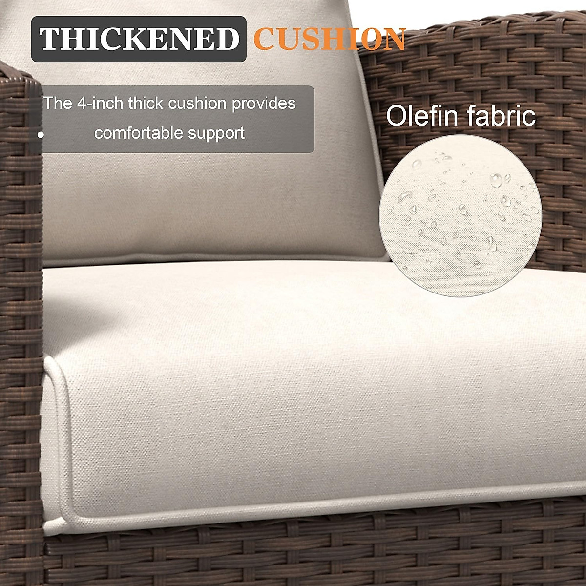 Vakollia 6 Pieces Patio Furniture Swivel Chairs Set with Fire Pit Table, Outdoor Wicker Glider Rocking Chairs with Sofa Set