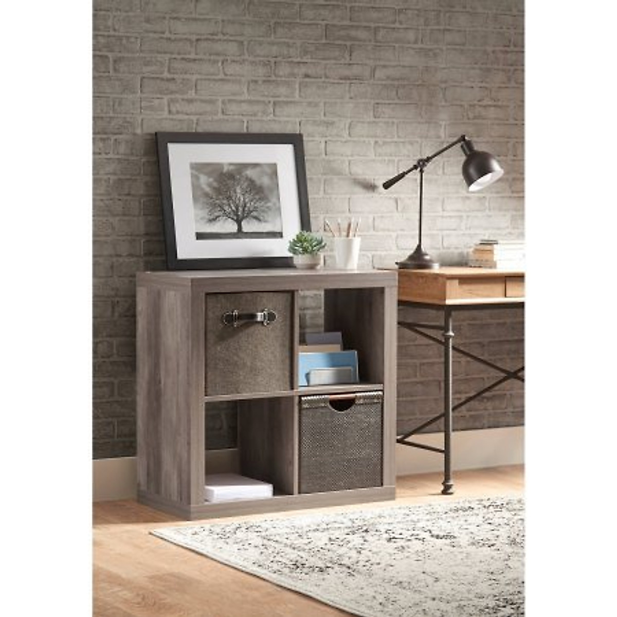 Better Homes and Gardens.. Bookshelf Square Storage Cabinet 4-Cube Organizer (Weathered) (Rustic Gray, 4-Cube)
