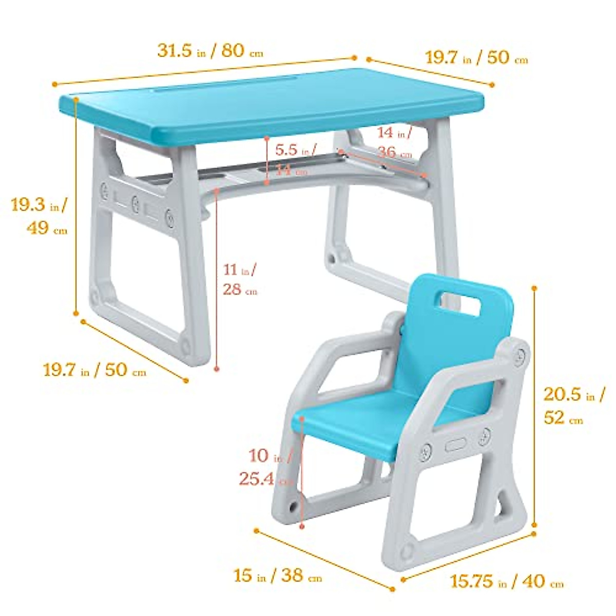 ECR4Kids Toddler Plus Desk and Chair, Kids Furniture, Cyan/Light Grey