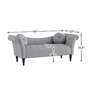 Pemberly Row 75" Traditional Fabric Settee with 2 Pillows in Dove Gray