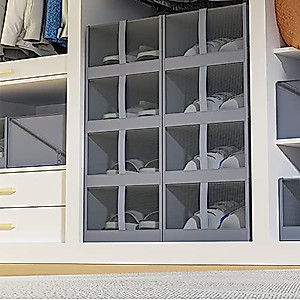 Yagizaai Bayou Fabric Shoe Box, 4 PCS Collapsible Stackable Breathable shoe storage organizer boxes with Clear Window and Handle, Upgraded Shoe Bin & Holder for Up to Size 10