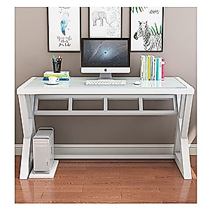 SAMERY Computer Desk, 55.1 Inch Modern Simple Office Desk Computer Table Study Gaming Writing Desk for Home Office, Glass Top/Metal Frame, Black
