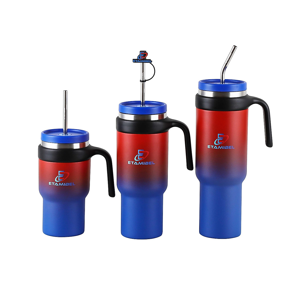 ETAMIBEL 20oz Double Wall Stainless Steel Vacuum Insulated Tumbler with Handle Straw Lid Straw Toppers Straw Brush | Thermos Flask for Water Iced Tea Coffee Smoothie and More| Portable Mug For travel