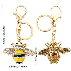 Honbay 1PCS Rhinestone Little Bee Keychain Bumble Bee Sparkling Keyring Animal Key Chain Decor in A Box for Bag Purse Wallet