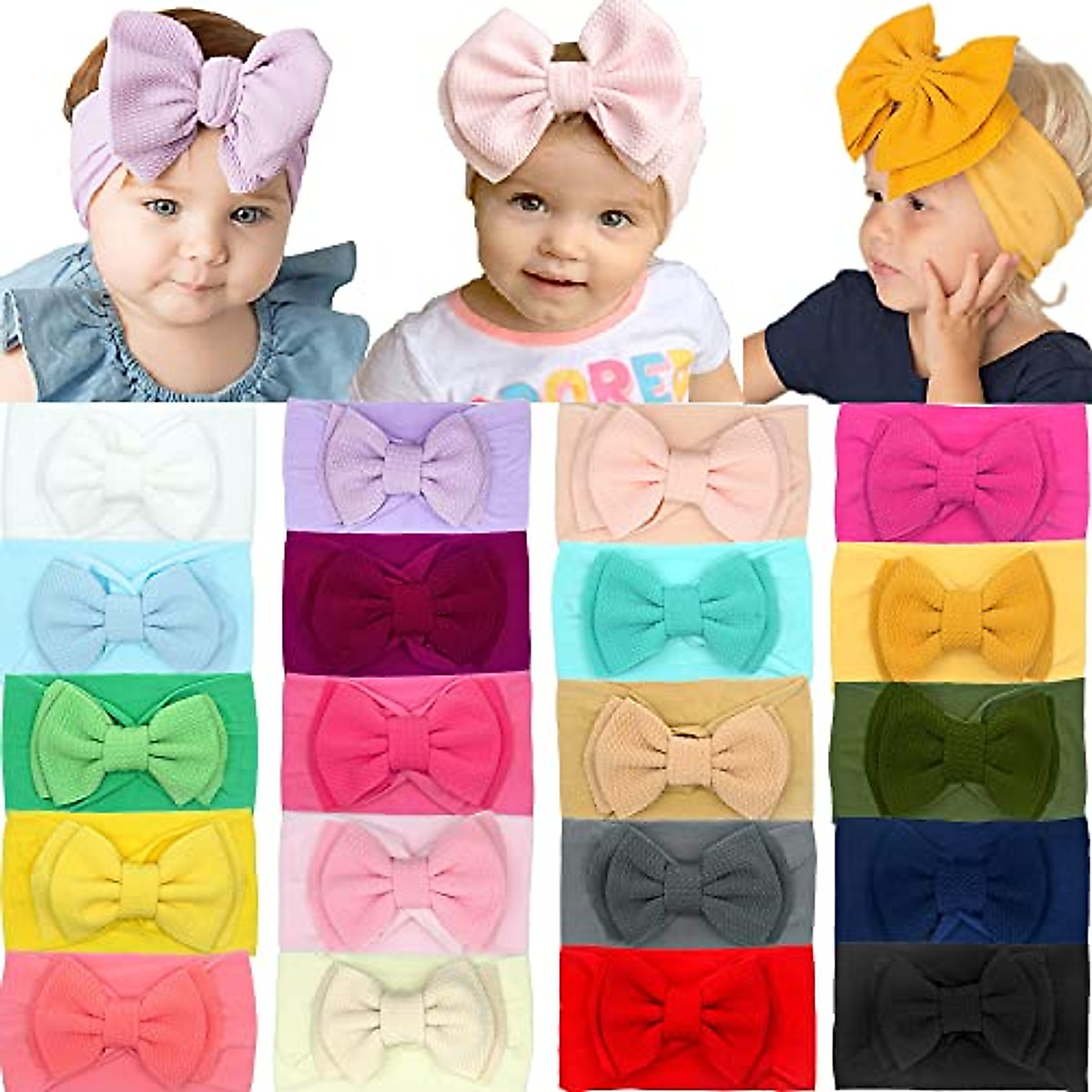 JOYOYO Baby Headbands, 20 Colors 4.5 inch Fabric Hair Bows and Wide Nylon Headbands for Newborns, Infants, Toddlers - Gift Set