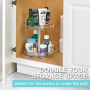 Polder 2-Tier Spinner Caddy, 365 degree turntable, clear lazy susan, under sink, cabinet or pantry storage