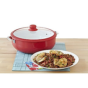 IMUSA USA 3.2Qt Red Ceramic Nonstick Caldero (Dutch Oven) with Silicone Rim & Glass Lid