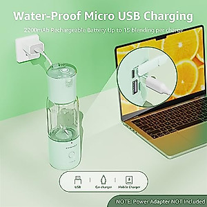 Personal Blender, Portable Blender for Shakes and Smoothies, Fresh Juice Mini Fast Blender with 6 Blades, Rechargable Single Blender BPA Free for Kitchen, Sport, Travel (Green)