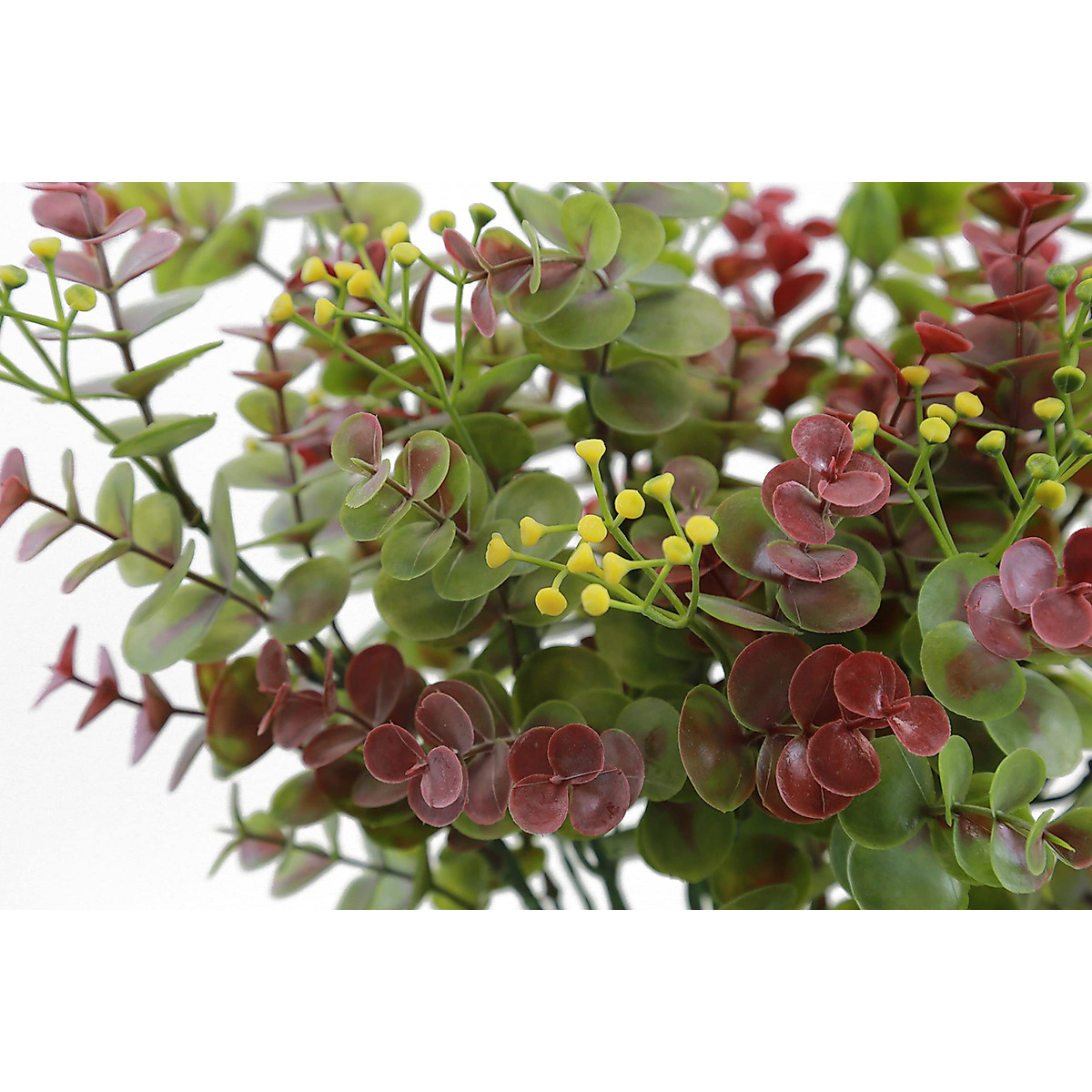 Season’s Need Décor Pack of 2 Faux Eucalyptus Leaves Spray, Artificial Greenery Stems Fake Eucalyptus Branches Plants for Greenery Wedding Jungle Theme Party (15”x5”) Green-Burgundy