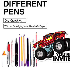 Monster Truck Themed Party Invitations with Envelopes, 20 Set Monster Truck Shaped Invitations Birthday Baby Shower Party Invites Supplies Favors, Double-Sided