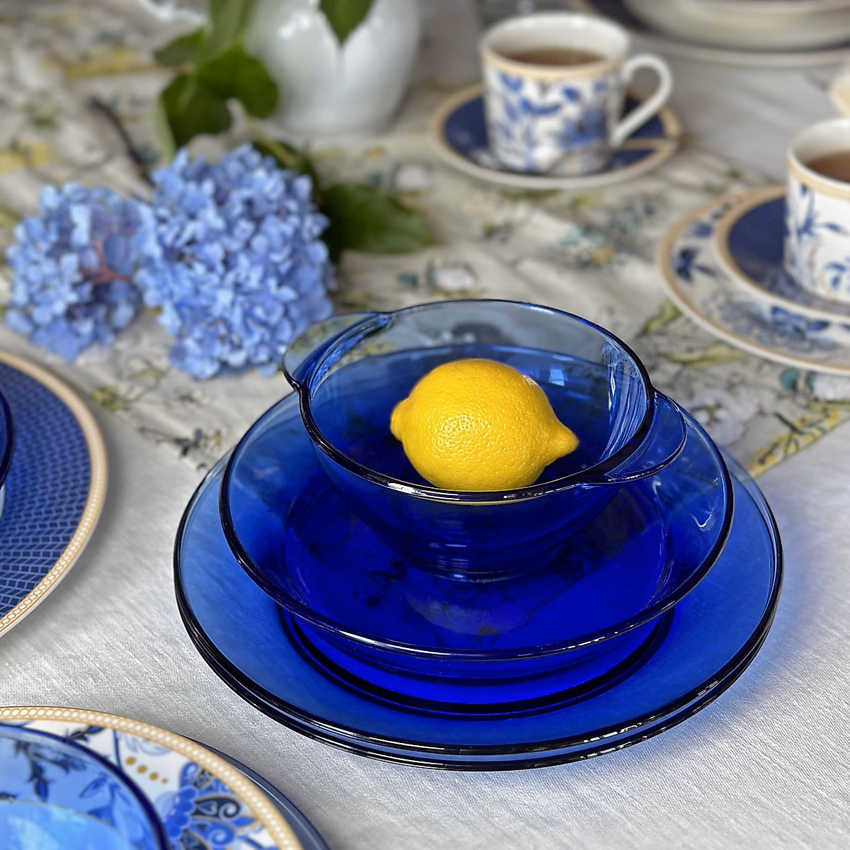 STPGoods Glass Dinner Plates - Set of 4, Blue Cobalt Transparent Glass Eating Plates, Circular Glass Dinnerware for Salad, Bread, Dinner (7.8-Inch Salad Plate Set, Set of 4)