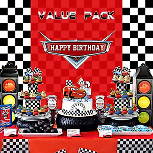 BACUTHY 2 Pack Race Car Cupcake Stands Birthday Party Supplies, Two Fast Cars Decorations Truck Theme Favors - 3 Tier Cardboard Cup Cake Holder Tower