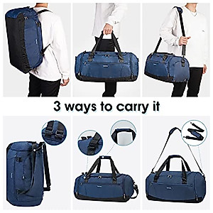 Travel Duffel Bag, Weekender Overnight Backpack with Shoe Compartment and Wet Pocket Sport Gym Bag for Men and Women, Navy