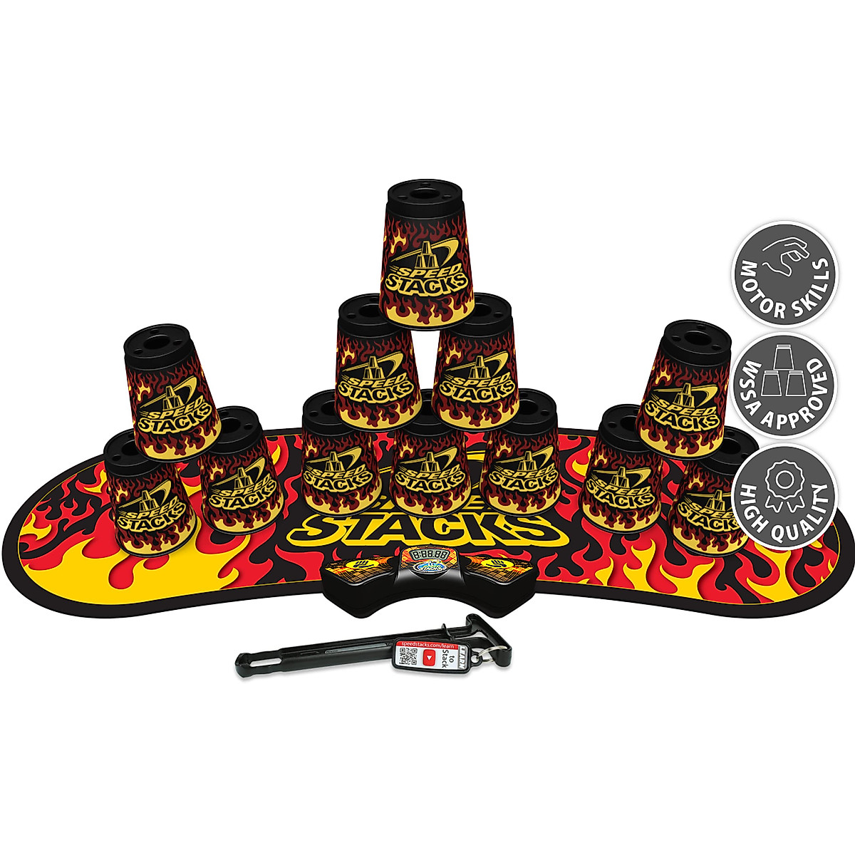 Speed Stacks Competitor - Black Flame | 12 Cups, Holding stem with GX Timer and Mat | Sport Stacking