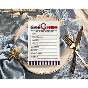 Baseball Word Scramble Game, 25 Pack - Fun Sports Themed Party Game, Bridal Shower Games for Guests, Couples Unscramble Activity Cards, Gender Reveal BBQ Ideas, Summer Party Supplies, Red and Blue