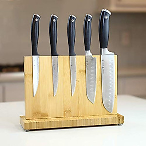Bamboo Magnetic Knife Block Without Knives - Universal Space Saving Stand for Steak Knives and Cutlery - Kitchen Organizer for Counter or Under Cabinet Storage - Extra Strong Magnetic Knife Holder 
