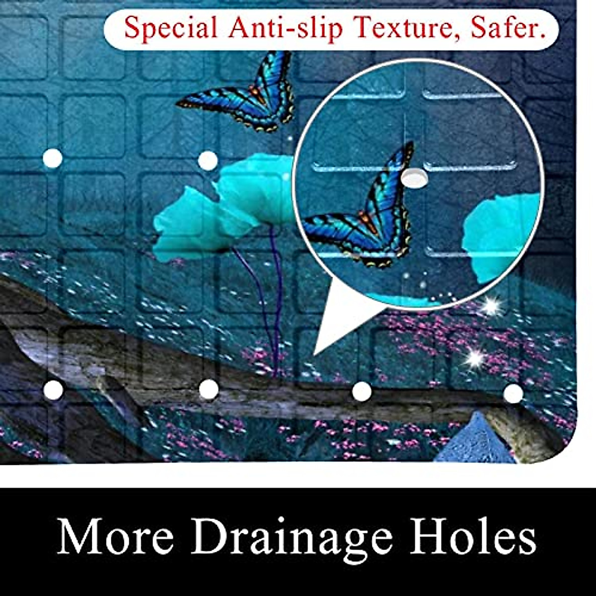 Non-Slip Bathtub Mats Enchanted Tree in Blue Forest Prints Soft Bath Tub Bathroom Shower Mat for Baby and Adults, Machine Washable