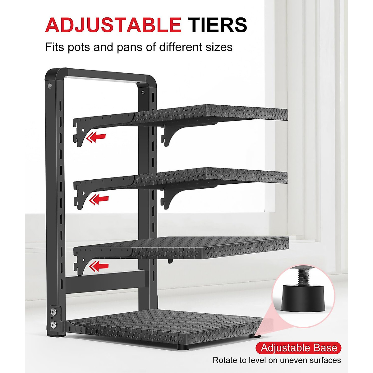 SIMPFIT Pots and Pans Organizer under Cabinet, Heavy Duty Pan Organizers for Cabinet & Counter, 4 Tier Adjustable Pan & Pot Rack for Kitchen Cabinet Organizers and Storage