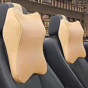 Winter-Proof Car Neck Pillow Memory Foam Relieve Pain Drive in Comfort with Universal Versatile Breathable Headrest Cervical Spine Support Beige Large