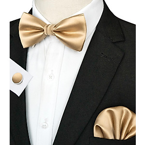 JEMYGINS Mens Gold Pre-tied Bow Tie and Pocket Square Cufflink Set (9)