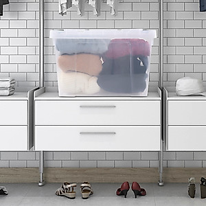 Teyyvn 4-Pack 50 L Large Plastic Storage Latch Bin with Lid, Clear Storage Boxes with wheels