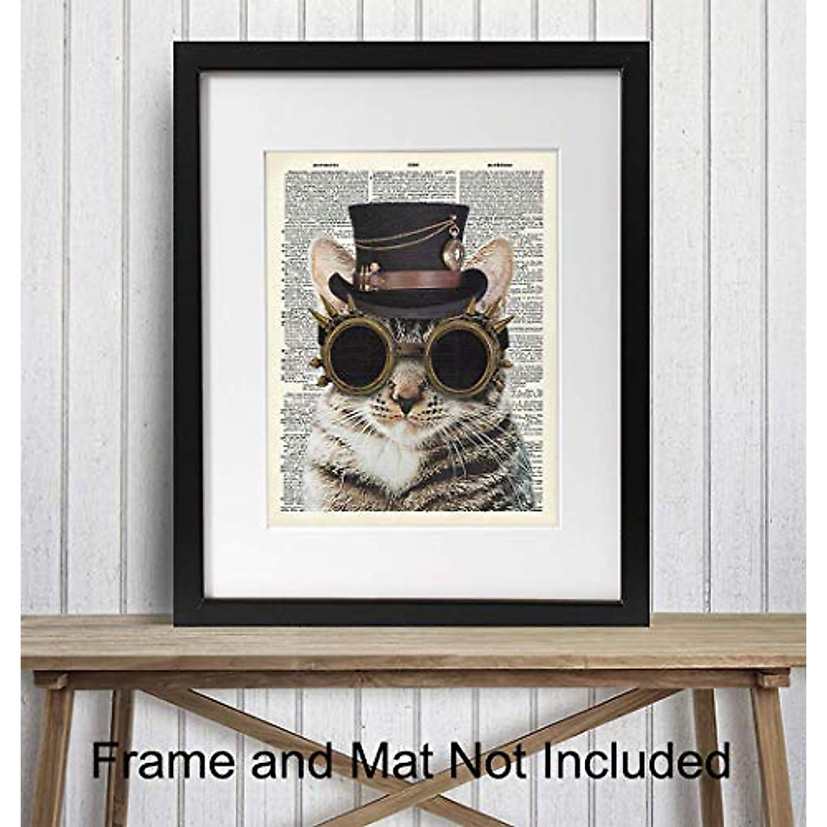 Steampunk Cat Wall Art - Funny Goth Cat Wall Decor Print for Bedroom, Veterinarian Office - Gift for Vet, Boys, Men, Teens, Women, Kitty, Kitten, Feline, Pet, Cat Lovers - Unique Gothic Dictionary Art