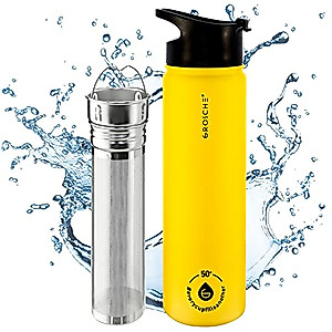 GROSCHE Chicago Stainless Steel Tea Infuser Flask | Beverage Bottle | Hot & Cold Drinks | Loose Leaf Tea Infuser | Travel Convenience Water Bottle | 22 fl oz, Yellow