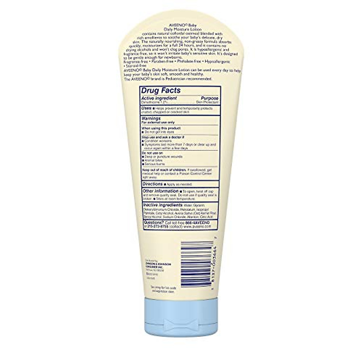 Aveeno Baby Daily Moisture Lotion with Natural Colloidal Oatmeal & Dimethicone, Fragrance-Free, 8 oz