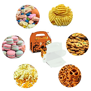 12 Pcs Halloween Party Goodies Boxes Dessert Treat favors Gable Decorations, Pumpkin Candy Bags with Handle, Happy Meal Paper Box for Keeping Candy Popcorn, Toys Birthday Kraft yellow small (12)