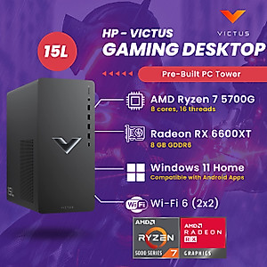 HP Victus Gaming PC, AMD Ryzen 7 5700G (8 cores, 16 Threads), 32 GB RAM, 1 TB PCIe SSD, Radeon RX 6600XT, Gaming Computer Desktop Bundle, USB C, WiFi 6, Windows 11 Home