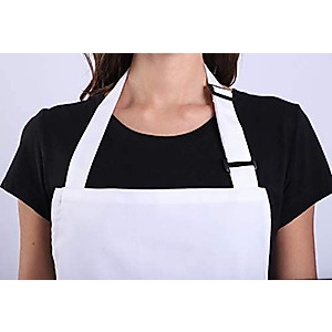 ALIPOBO Bib Aprons Set for Women and Men, Kitchen Chef Apron with 2 Pockets and 40" Long Ties, Plus Size Adjustable Apron and Hat for Cooking - 32" x 28" - White