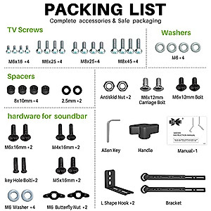 USX MOUNT Sound Bar Mount Under TV, Adjustable Angle Soundbar Mount, Universal Sound Bar Shelf Mount up to 22 Lbs, Soundbar TV Mount with L-Shaped Hooks for Bottom Hole