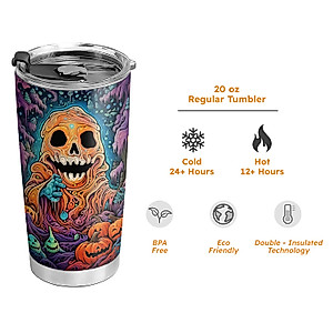 ORCAE 20oz Halloween Pumpkin Ghost Tumbler, Boo Boo Ghost, Trick or Treat, Halloween Gifts, Coffee Thermos, Stainless Steel Double Wall Vacuum Insulated Coffee Mug, Travel Cup with Lid - A
