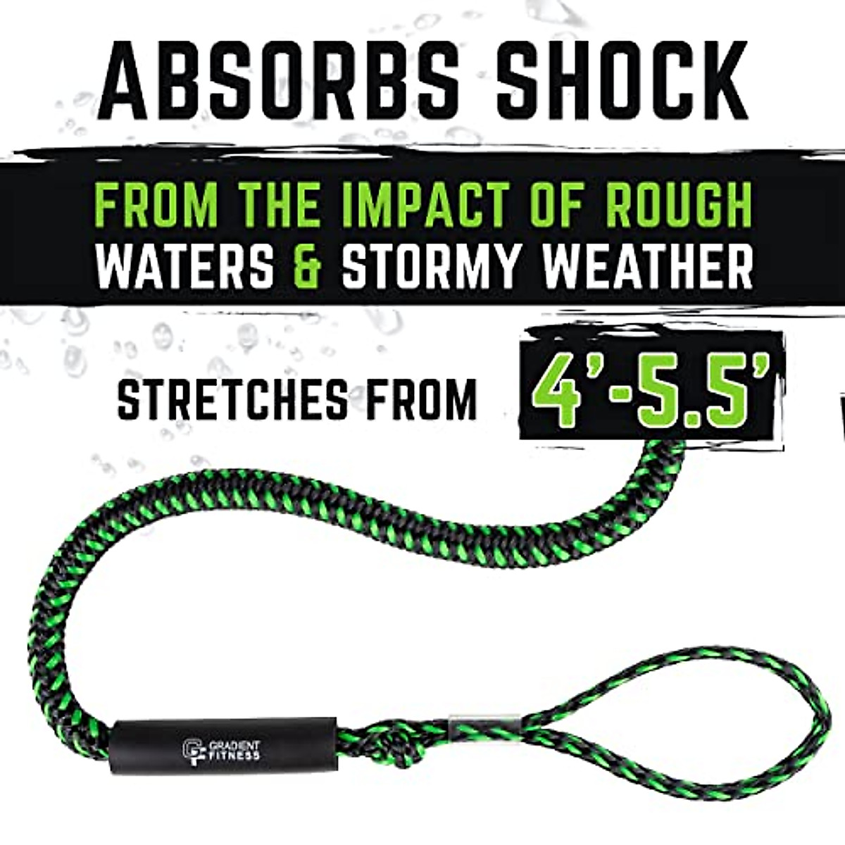 Gradient Fitness Bungee Dock Line (4' - 2 Pack) | Marine Rope Boat Dock Lines Make Docking & Boarding Easy for Jetski, Kayak, Pontoon. Boat Accessories Stretch 4'-5.5'. Mooring Boat Rope Absorbs Shock