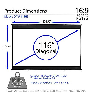 Elite Screens DIY Wall 3, 116-inch Indoor Outdoor Portable Projector screen PVC 16:9, 8K 4K Ultra HD 3D Movie Theater Cinema 116" Projection Screen, Roll-Up Hang Anywhere, DIYW116H3