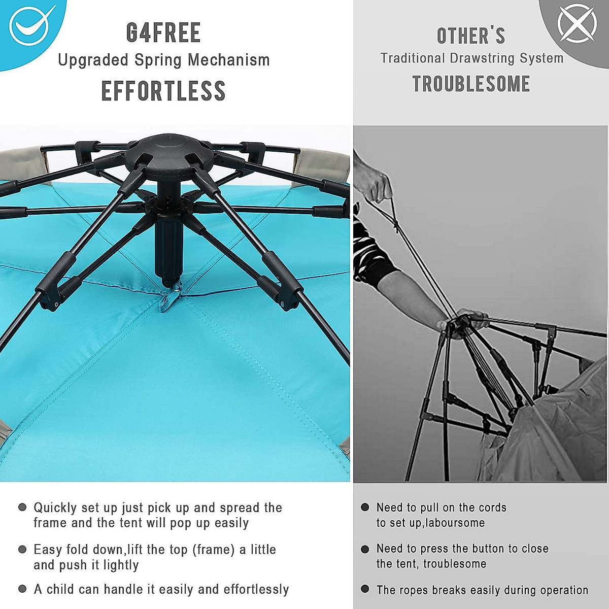 G4Free 3-4 Person Beach Tent Pop Up Shade, Lightweight UPF 50+ Beach Sun Shelter Family Size, Easy Setup and Portable Sun Shade Canopy Cabana(Lake-Blue)