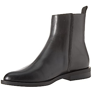 Amazon Essentials Women's Exterior Zip Flat Ankle Boot, Black Faux Leather, 6.5
