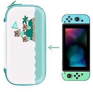 FANPL Carrying Case for Nintendo Switch & OLED Model - Animal Crossing Theme, Built-in Folding Stand and 5 Game Card Slot
