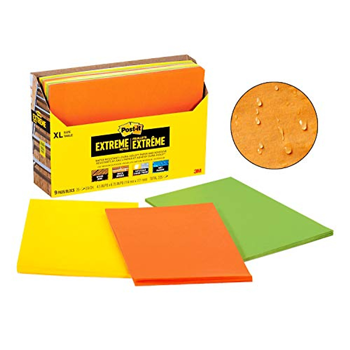 Post-it Extreme XL Notes, Works outdoors, Works in 0 - 120 degrees Fahrenheit, 100X the holding power, Orange, Yellow, Green, 25 Sheets per Pad, 9 Pads/Pack (EXT456-9CT)