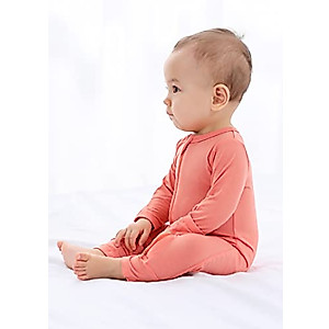GUISBY Baby Girls Footless Pajamas with Mittens - 2-Way Zipper Long Sleeve Sleepwear 3Pack 6-12 Months