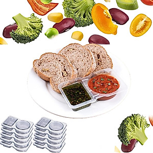 Reusable Snack Packs 2 Compartments, Snack Packs Containers Reusable, Double Condiment Containers with Lids, Portable Reusable Sauce Container,for Condiment, Dip, Sauce, and Snacks(15pcs)