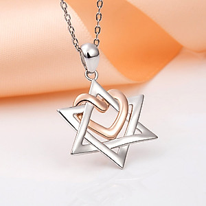 APOTIE Silver Star of David pendant with Rose Gold Heart Necklace Mother Day Jewelry Gift for Mom Women (Rose Gold Heart Star of David Necklace)
