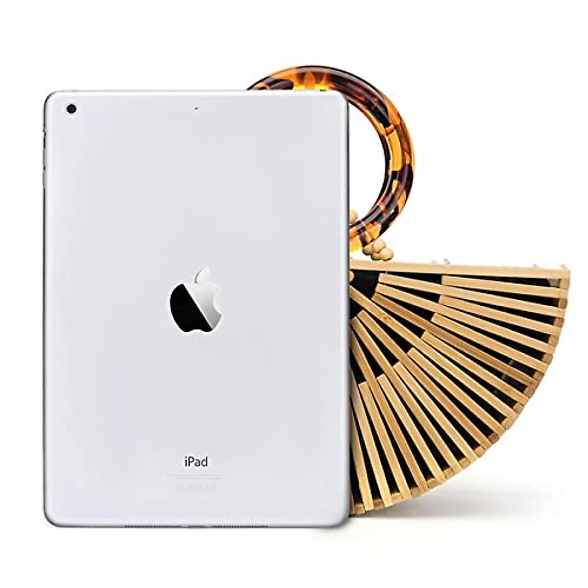 summer beach holiday bamboo woven bag retro portable straw woven bag Tote Bamboo Handbag Bown straw bag Acrylic rattan bag drawstring beach bags for summer (X-Small(10.23"x11"x3.2")),Natural)