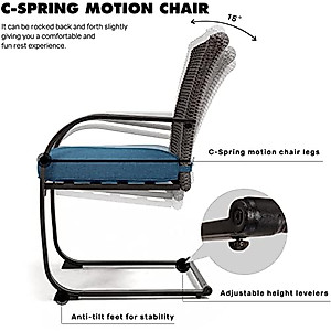 Grand patio 2 Pieces Dining Wicker Chair Set,Outdoor Dining Set,Steel Frame Rocking Chair with Cushion for Conversation for Yard,Garden,Backyard, Deck,Bistro(Peacock Blue)