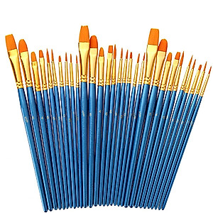 Foeran Paint Brushes Set,30 Pcs Round Pointed Tip Paintbrushes Nylon Hair Artist Acrylic Paint Brushes for Acrylic Oil Watercolor,Face Nail Art,Miniature Detailing and Rock Painting
