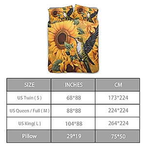 STUOARTE Hummingbird Sunflower Print Kids Duvet Cover with Zipper Closure, Soft Breathable Quilt Cover King Size, 3 Pieces Comforter Cover Set, Children Bedroom Decorations
