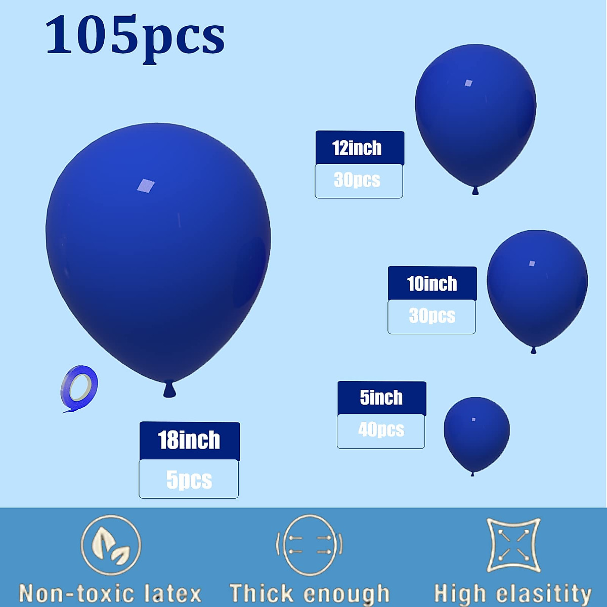 105 Pcs Royal Blue Balloons Garland Kit 18/12/10/5 Inch Pastel Party Balloons Different Sizes Dark Blue Balloon As Graduation Balloons/Birthday Balloons/Baby Shower/Wedding/Party decorations
