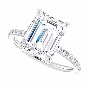 JEWELERYIUM 3 CT Emerald Cut Colorless Moissanite Engagement Ring, Wedding/Bridal Ring Set, Solitaire Halo Style, Solid Sterling Silver Vintage Antique Anniversary Bridal Rings Gift for Her (7)