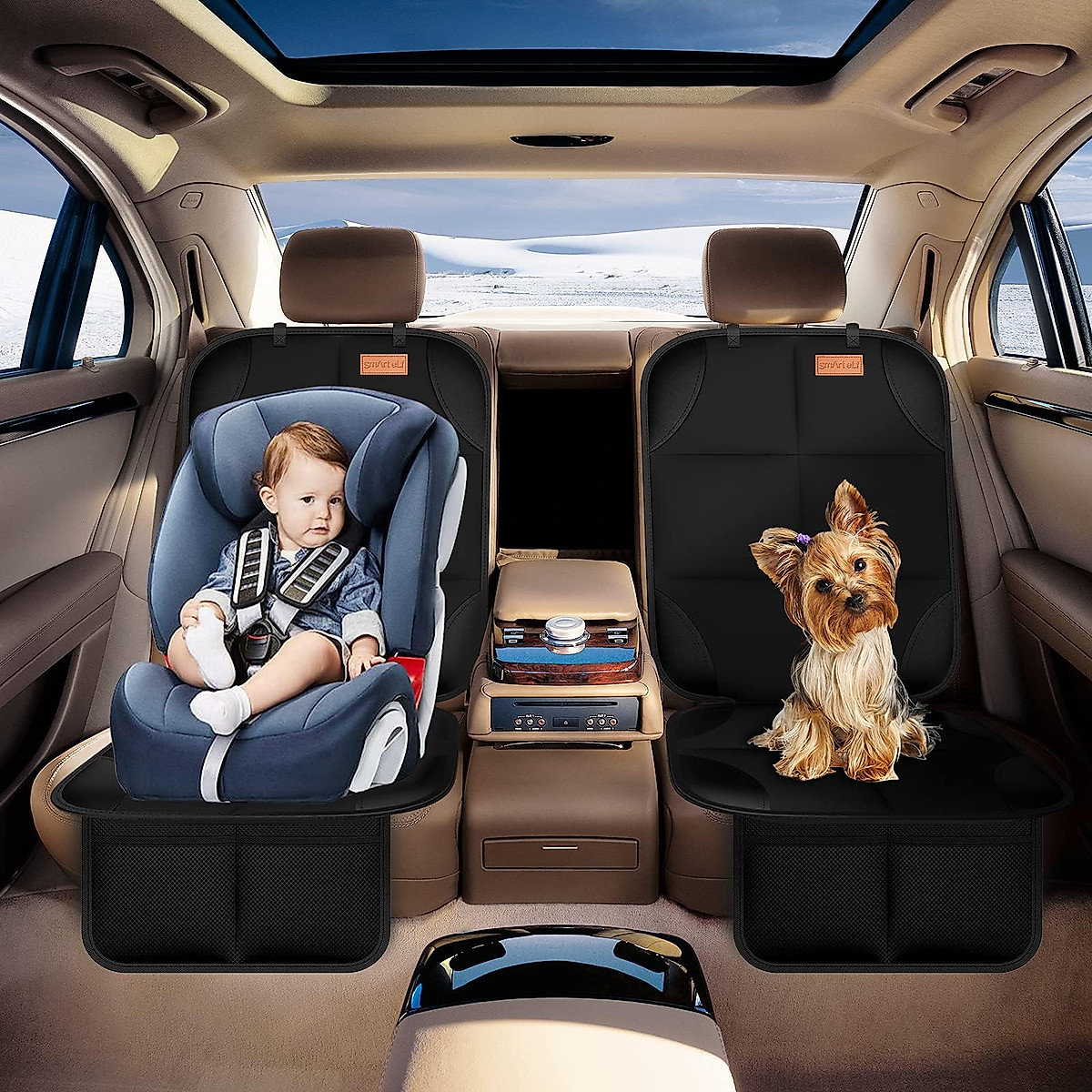 Car Seat Protector, [1 Pack] Large Auto Car Seat Protectors for Child Seats with Thickest Padding and Non-Slip Backing Mesh Pockets for SUV, Sedan, Truck, Leather and Fabric Car Seat - Black