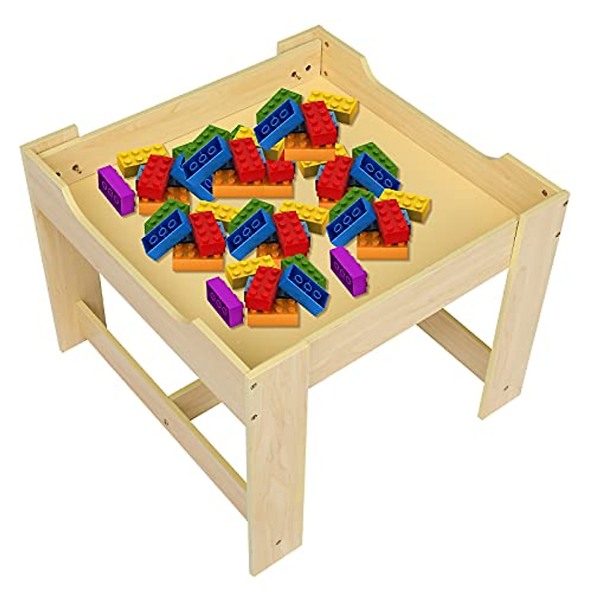 TROOPVILLE Kids Table and Chair Set 3 in 1 Wooden Toddler Table and Chair Set Toddler Activity Table Children's Wooden Table and Chair Set with Two Storage Bags 1 Table and 2 Chairs (Wood)